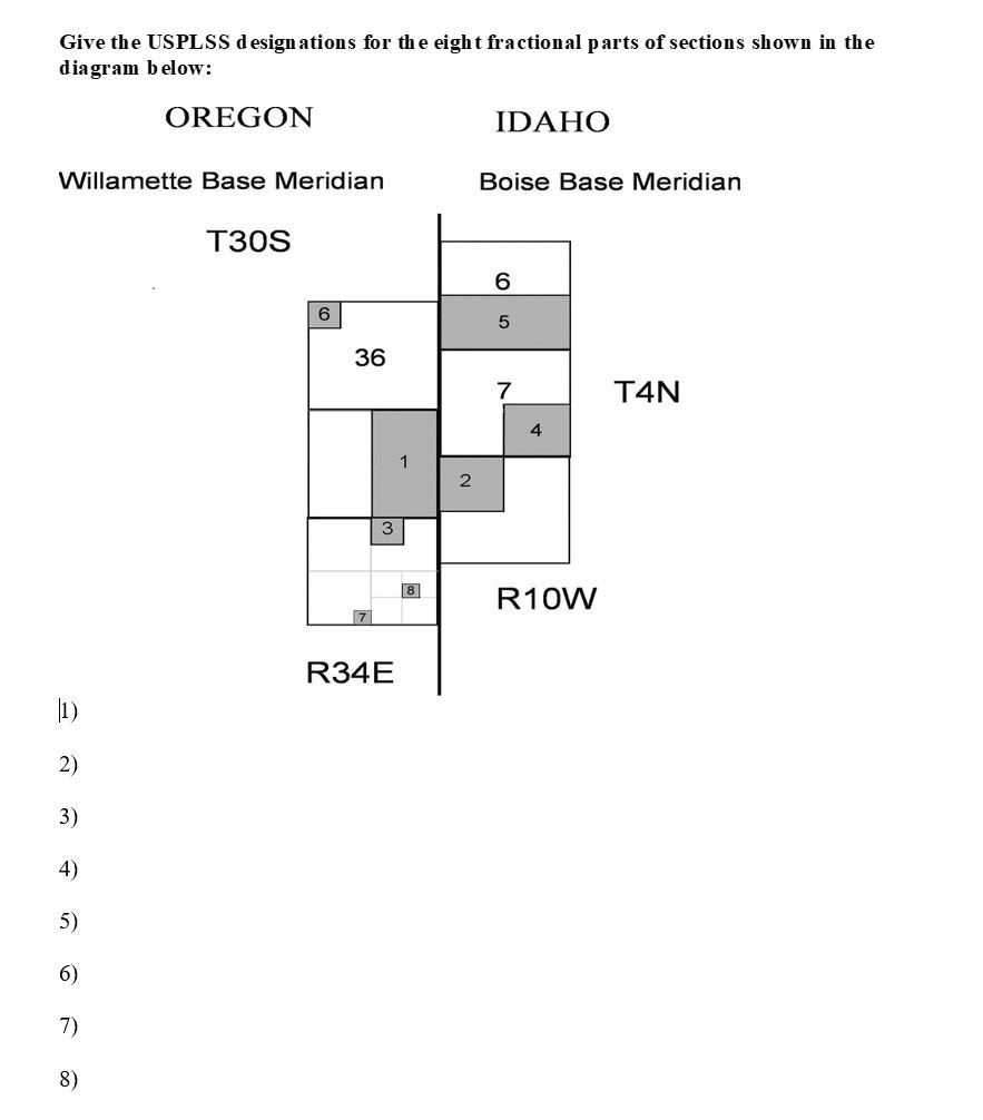 Solved Give the USPLSS design ations for the eight | Chegg.com