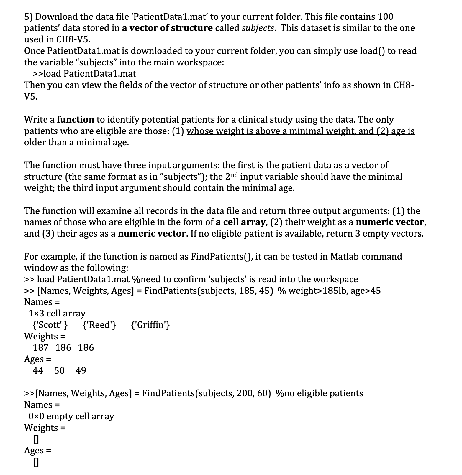 Solved Download the data file 'PatientData1.mat' to your | Chegg.com
