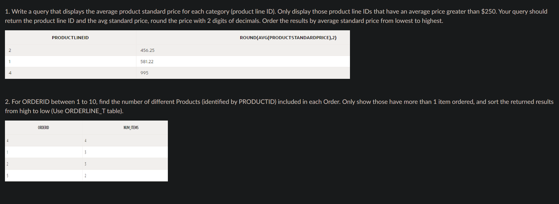 Solved return the product line ID and the avg standard | Chegg.com