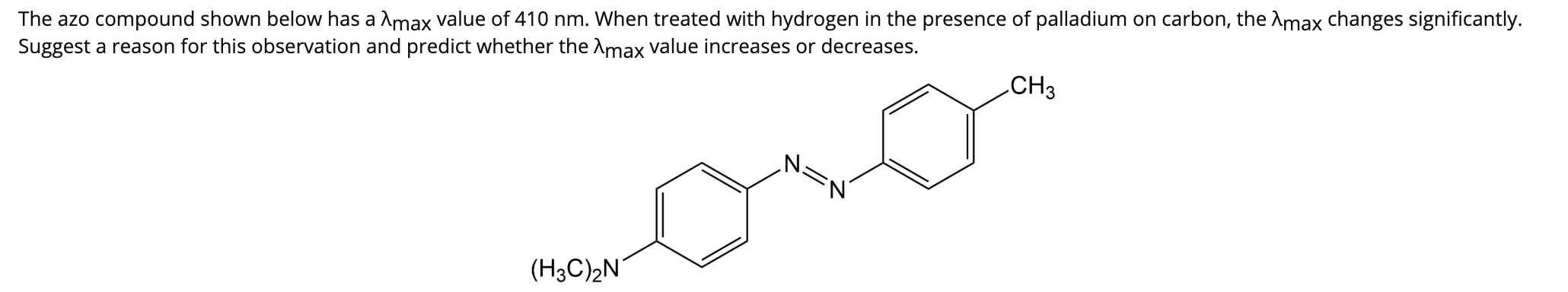 Solved The azo compound shown below has a Imax value of 410 | Chegg.com