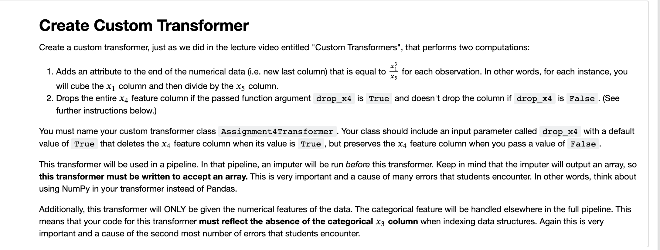Solved Create Custom Transformer Create a custom | Chegg.com