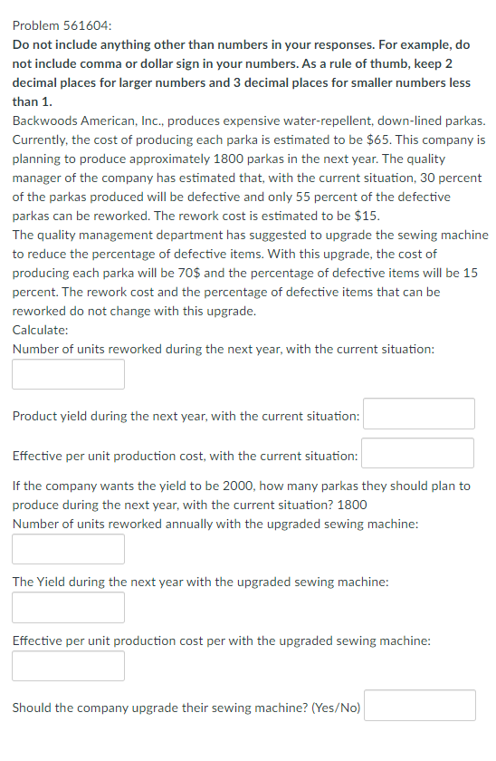 Solved Problem 561604: Do not include anything other than | Chegg.com