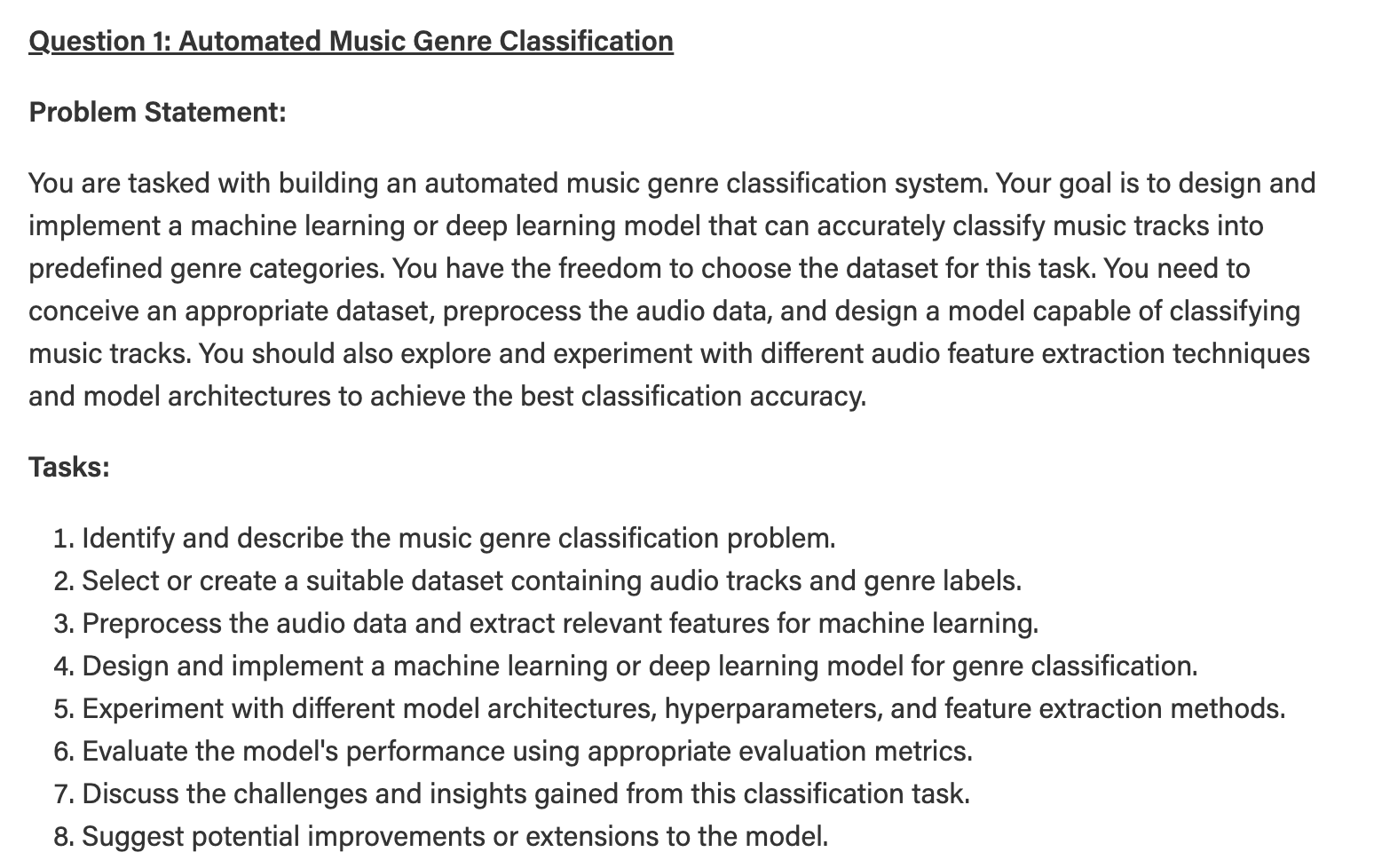 Solved Question 1: Automated Music Genre | Chegg.com