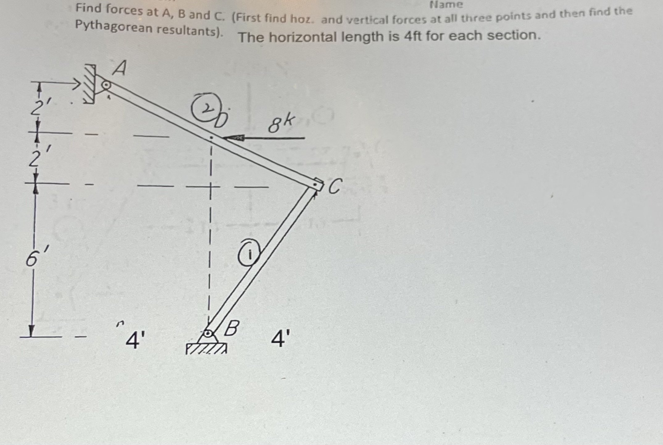 Solved Find forces at A, ﻿B and C. (First find hoz, and | Chegg.com