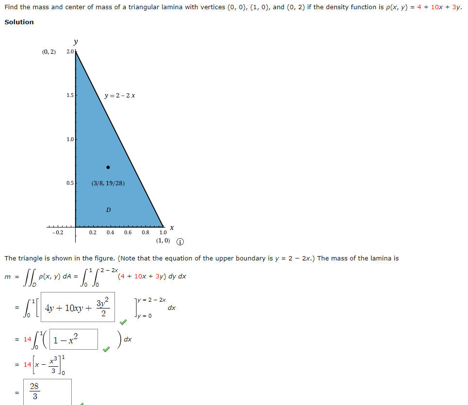Solved Find the mass and center of mass of a triangular | Chegg.com