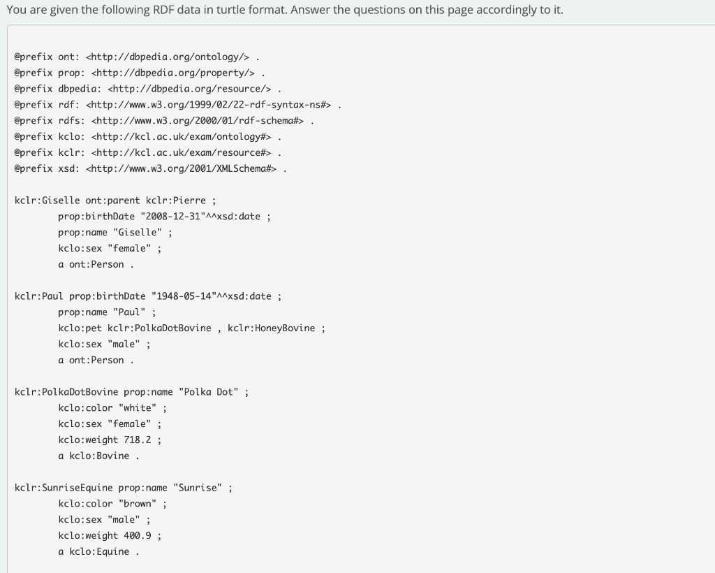 You are given the following RDF data in turtle | Chegg.com