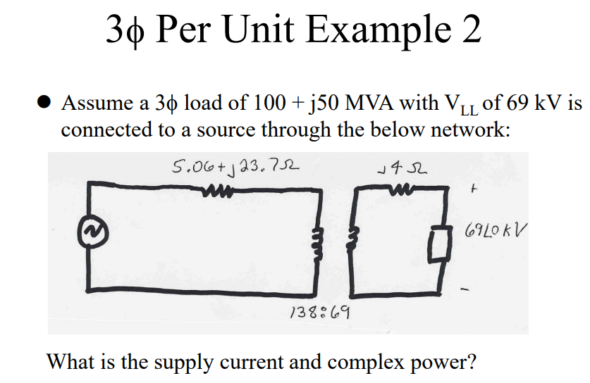Solved 3ϕ Per Unit Example 2 Assume a 3ϕ load of 100+j50MVA | Chegg.com