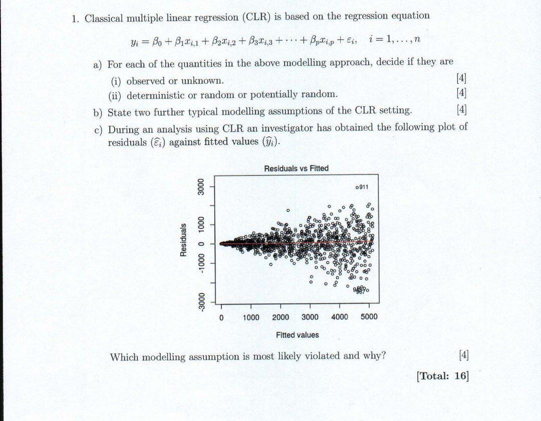 Solved 1. Classical multiple linear regression (CLR) is | Chegg.com