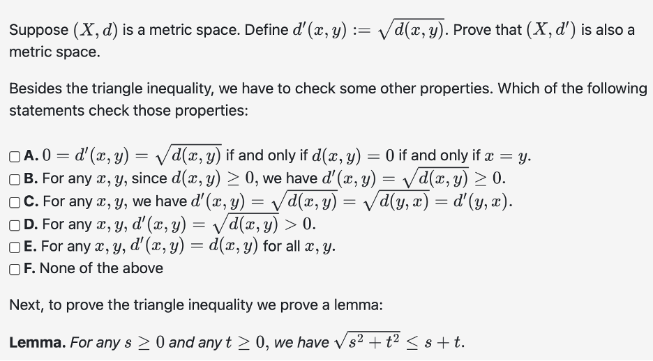Solved Suppose (X,d) is a metric space. Define | Chegg.com