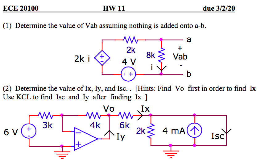 Solved ECE 20100 HW 11 due 3/2/20 (1) Determine the value of | Chegg.com