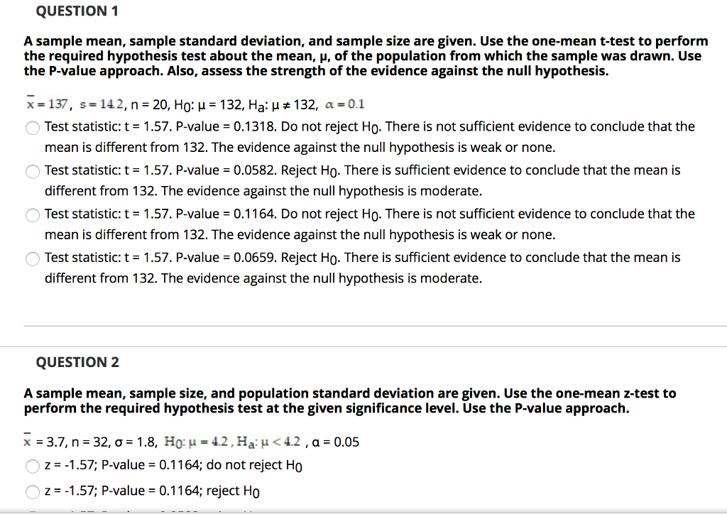 Solved Question 1 A Sample Mean Sample Standard Deviation