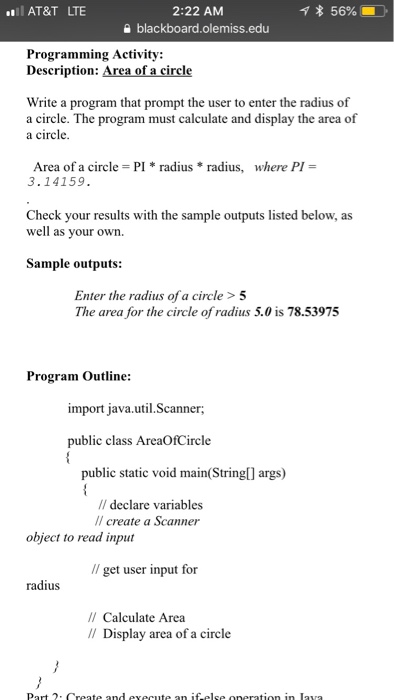 Solved AT&T LTE * 56%- 2:22 AM e blackboard.olemiss.edu | Chegg.com