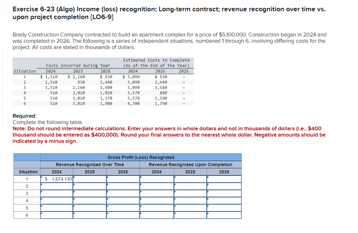 Solved Exercise 6-23 (Algo) Income (loss) recognition; | Chegg.com