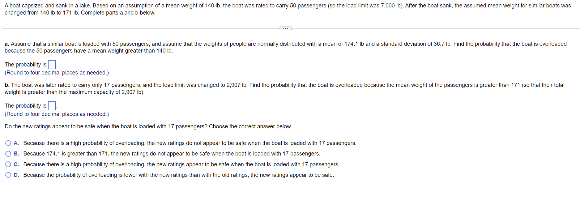 Solved A boat capsized and sank in a lake. Based on an | Chegg.com