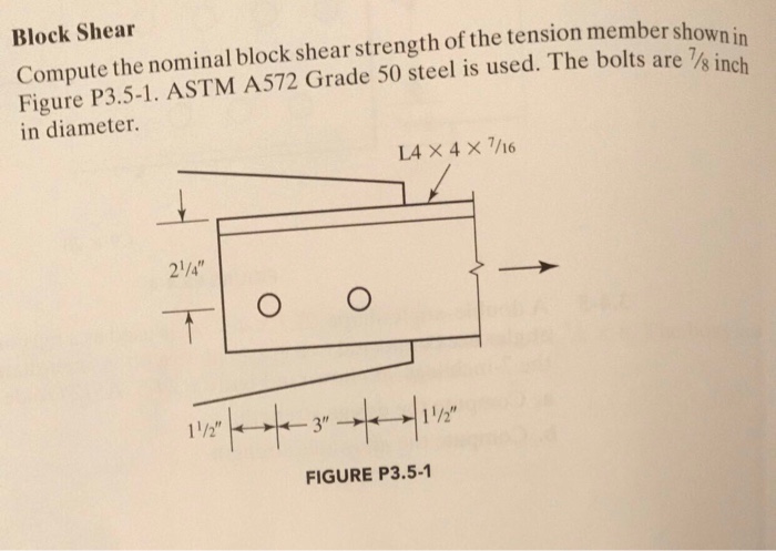 Solved Block Shear Compute the nominal block shear strength | Chegg.com