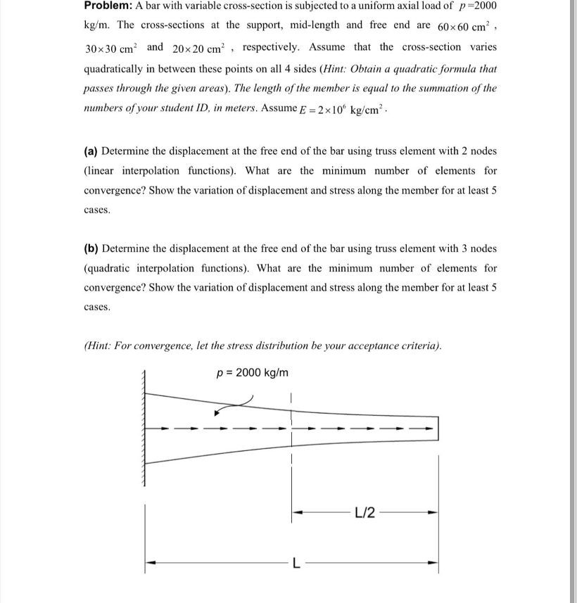 Solved Problem: A bar with variable cross-section is | Chegg.com