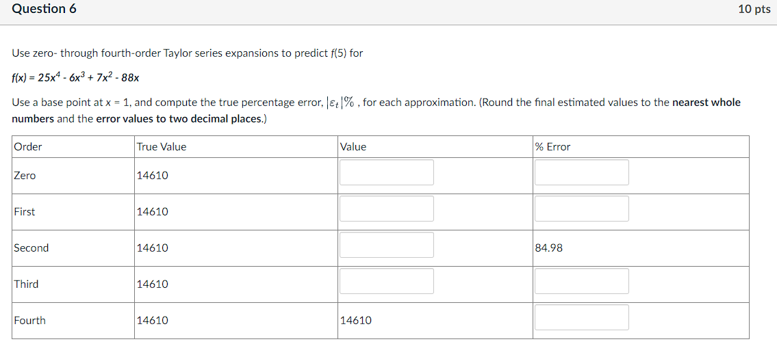 Solved Use zero- ﻿through fourth-order Taylor series | Chegg.com