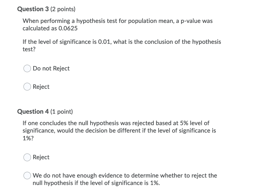 Solved Question 1 (2 points) When performing a hypothesis | Chegg.com