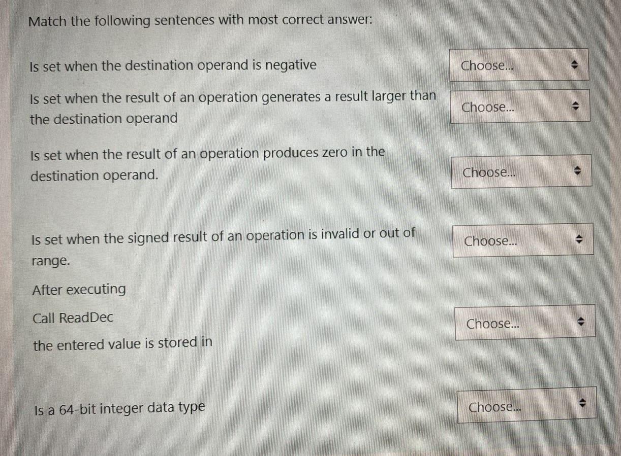Solved Match the following sentences with most correct | Chegg.com