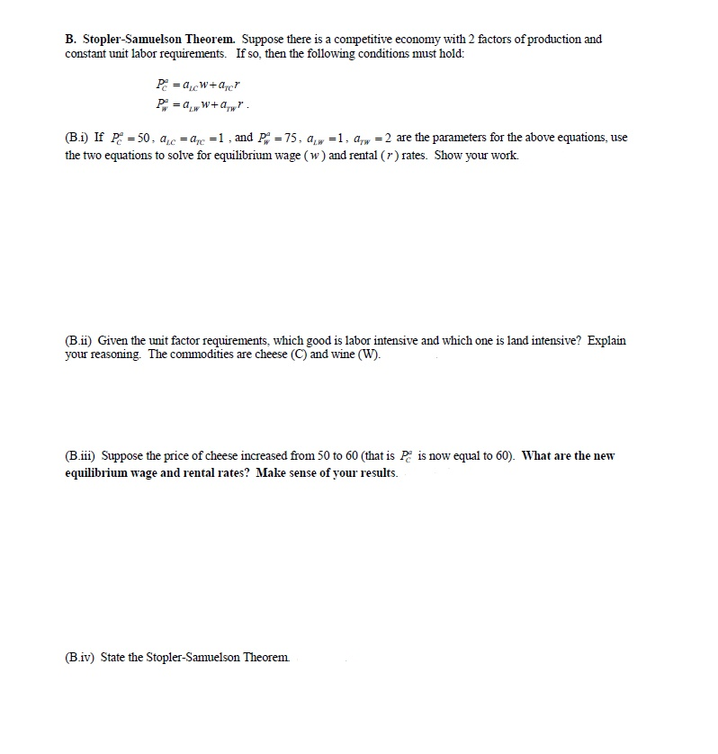 B. Stopler-Samuelson Theorem. Suppose there is a | Chegg.com