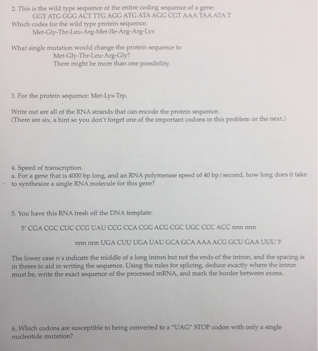 Solved This is the wild type sequence of the entire coding | Chegg.com