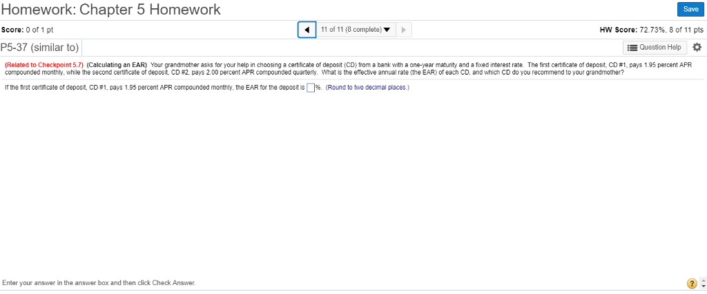 Solved Homework: Chapter 5 Homework Save 11 of 11 (8 | Chegg.com
