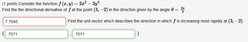 Solved (1 point) Consider the function f (x, y) = 2x2 – 3y. | Chegg.com