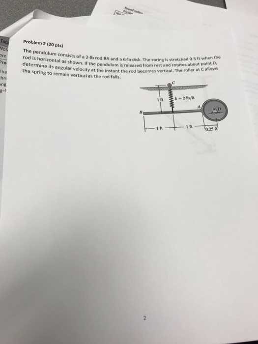 Solved Problem 2 (20 pts) The pendulum co rod is horizontal | Chegg.com