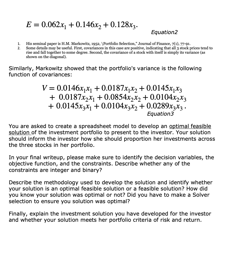 Solved E=0.062x1+0.146x2+0.128x3. Equation2 1. His seminal | Chegg.com