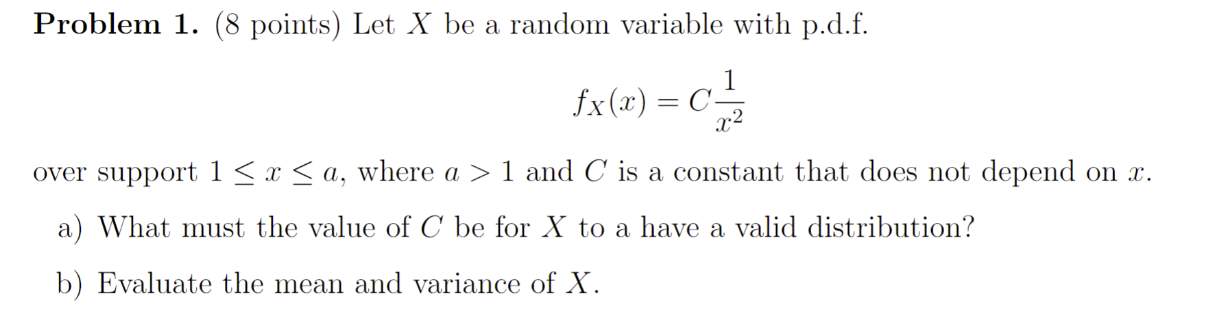 Solved Problem 1. ( 8 points) Let X be a random variable | Chegg.com