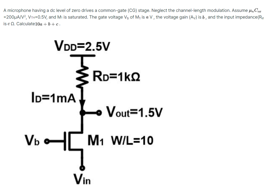 Solved A microphone having a dc levero drives a common-gate | Chegg.com