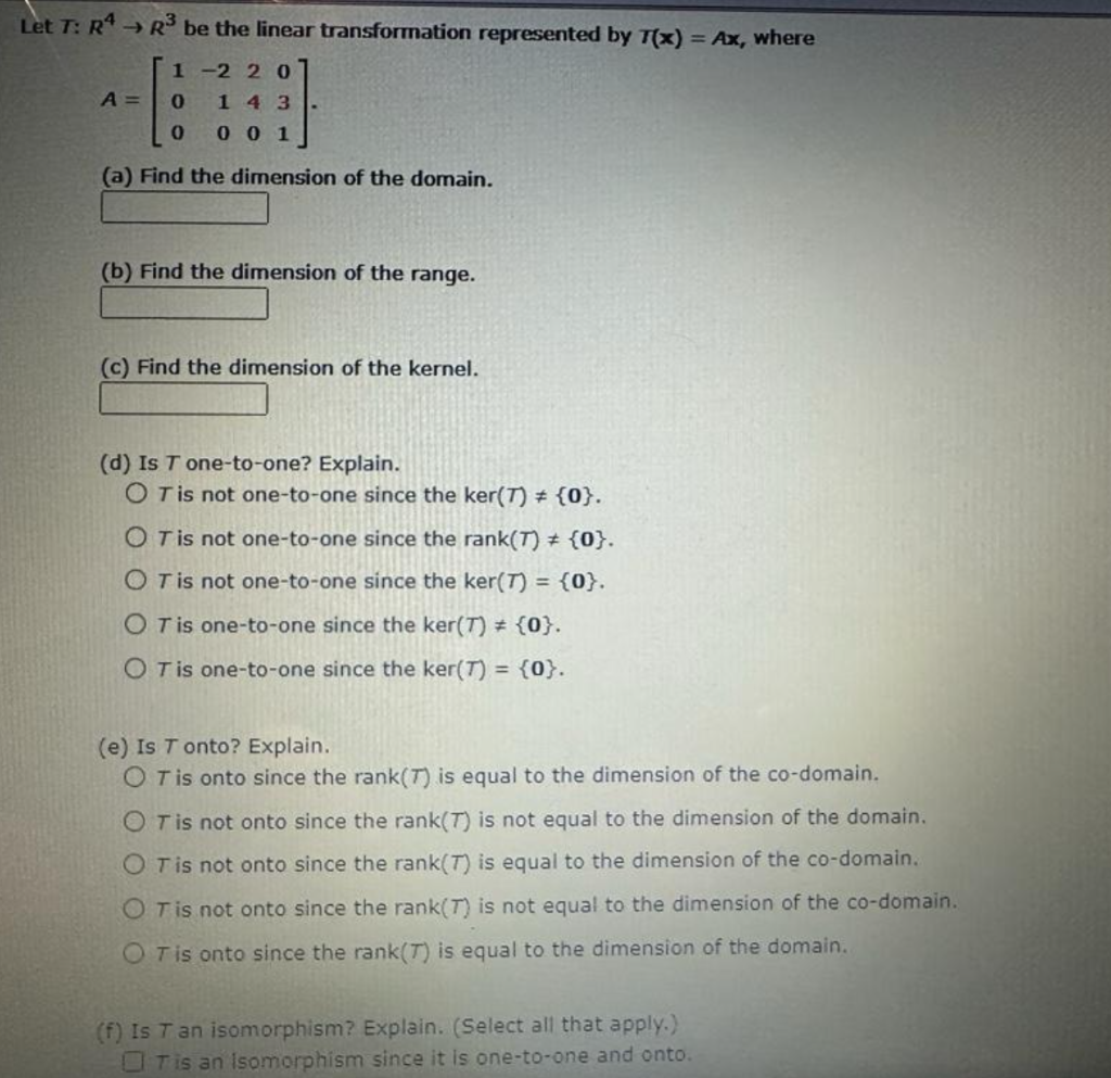 Solved Let T:R4→R3 be the linear transformation represented | Chegg.com