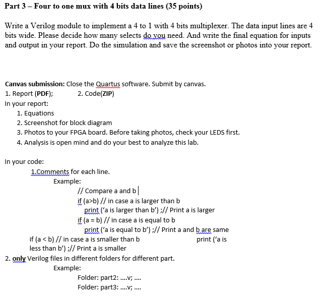 Solved Part 3- Four to one mux with 4 bits data lines (35 | Chegg.com