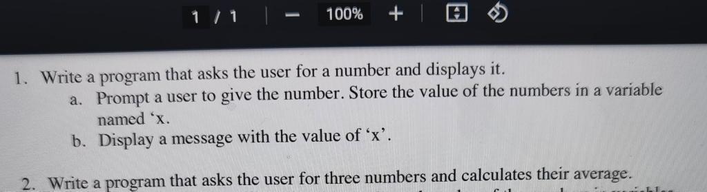 Solved 111 100% + 1. Write a program that asks the user for | Chegg.com