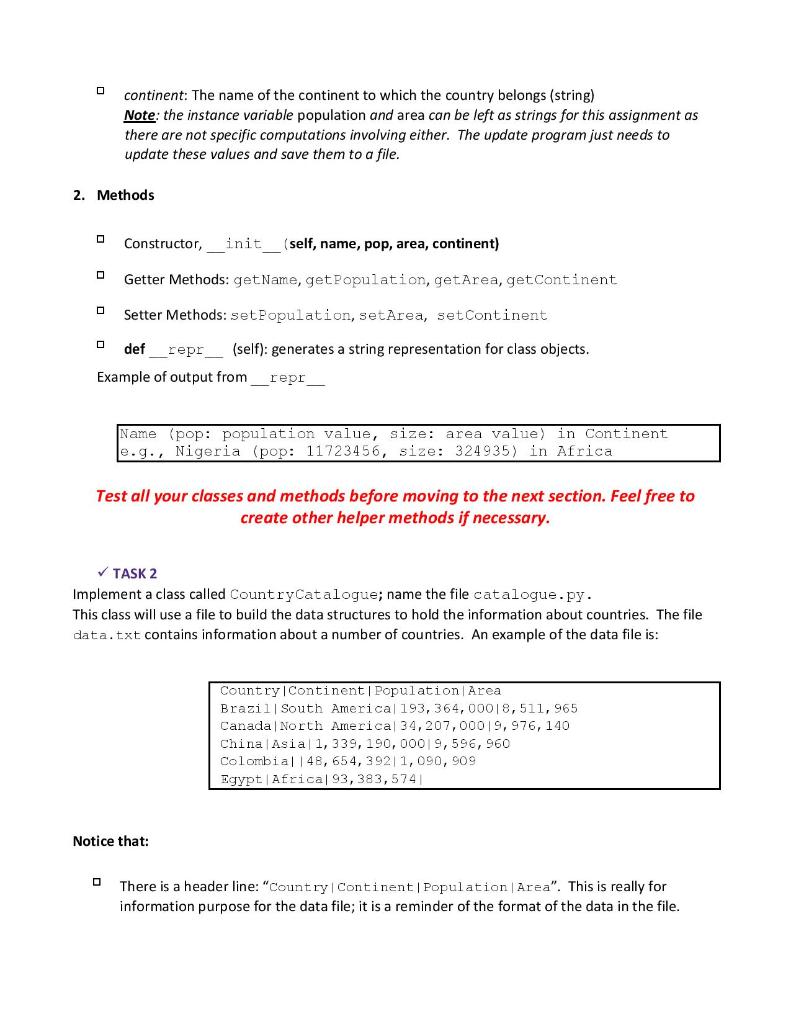 CS1026: Assignment 3 Country Classes Due: Thursday, | Chegg.com