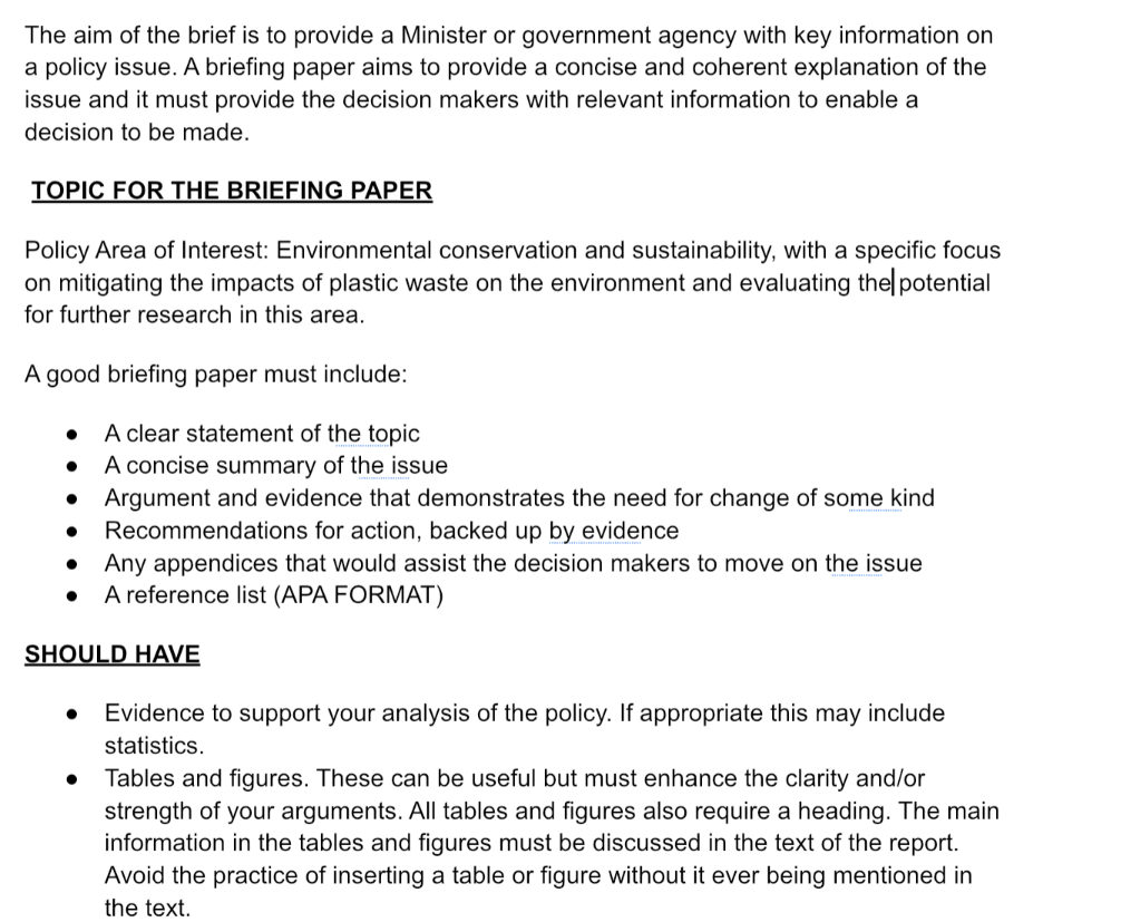 Solved a policy issue. A briefing paper aims to provide a | Chegg.com