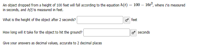 Solved An object dropped from a height of 100 feet will fall | Chegg.com