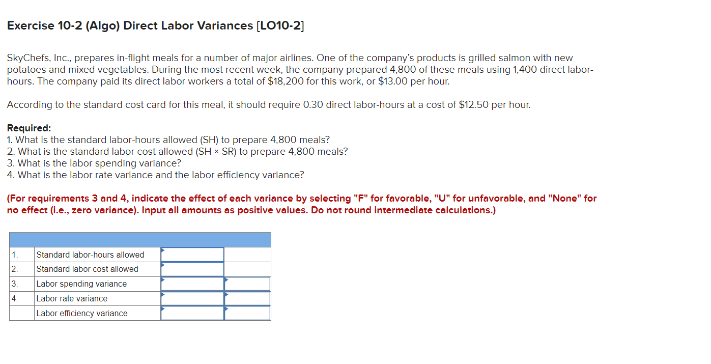 Solved Exercise 10-2 (Algo) Direct Labor Variances [LO10-2] | Chegg.com