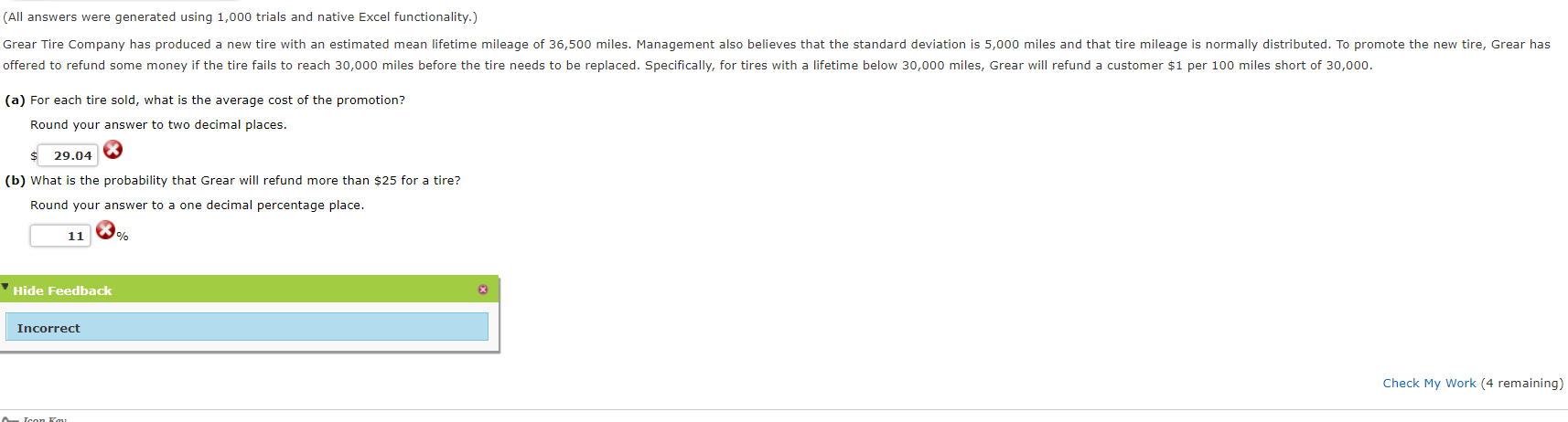 Solved (All answers were generated using 1,000 trials and | Chegg.com
