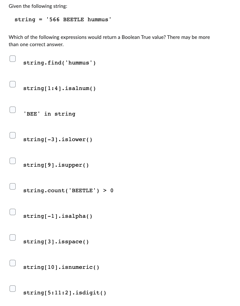 Solved Given the following string: string = ' 566 BEETLE | Chegg.com