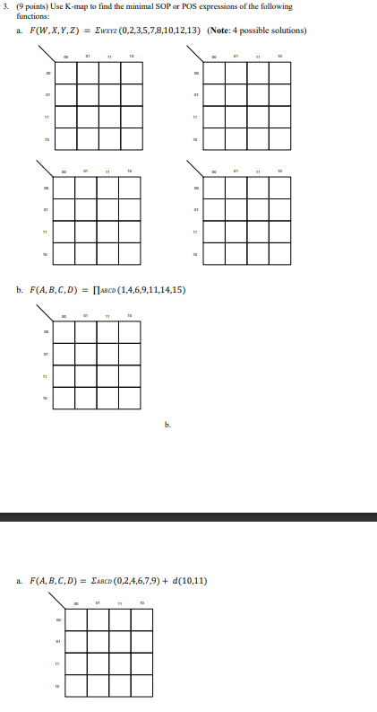 Solved (9 points) Use K-map to find the minimal SOP or POS | Chegg.com