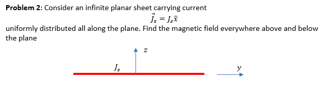 Solved Problem 2: Consider an infinite planar sheet carrying | Chegg.com