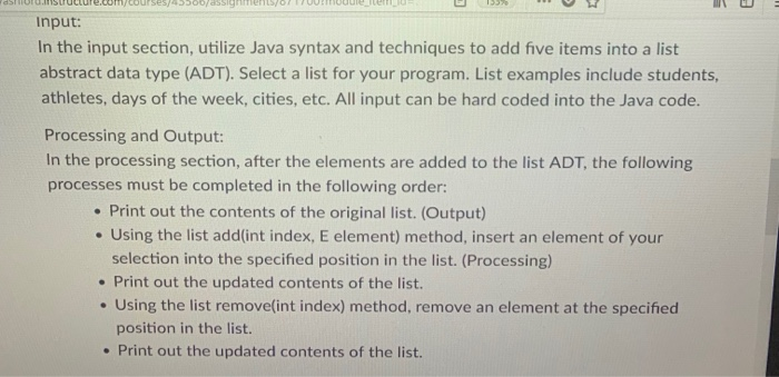 Solved Input: In the input section, utilize Java syntax and | Chegg.com