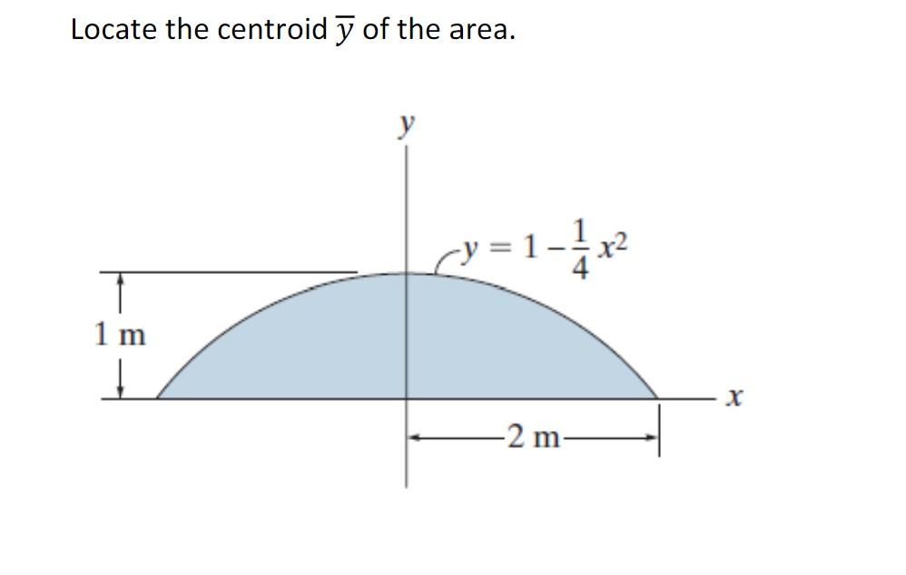 Solved Locate the centroid y of the area. 1 m y - 1/2x² -2 | Chegg.com