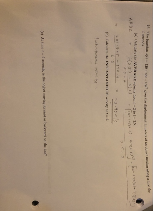 Solved function s(t)-120+45t-4.9t2 gives the displacement in | Chegg.com