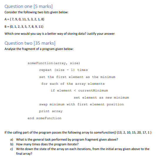Solved Question one [5 marks] Consider the following two | Chegg.com