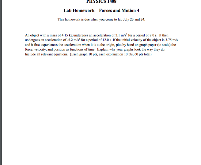 Solved PHYSICS 1408 Lab Homework - Forces and Motion 4 This | Chegg.com