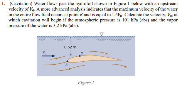 Solved 1. (Cavitation) Water flows past the hydrofoil shown | Chegg.com Solved 1. (Cavitation) Water flows past the hydrofoil shown | Chegg.com