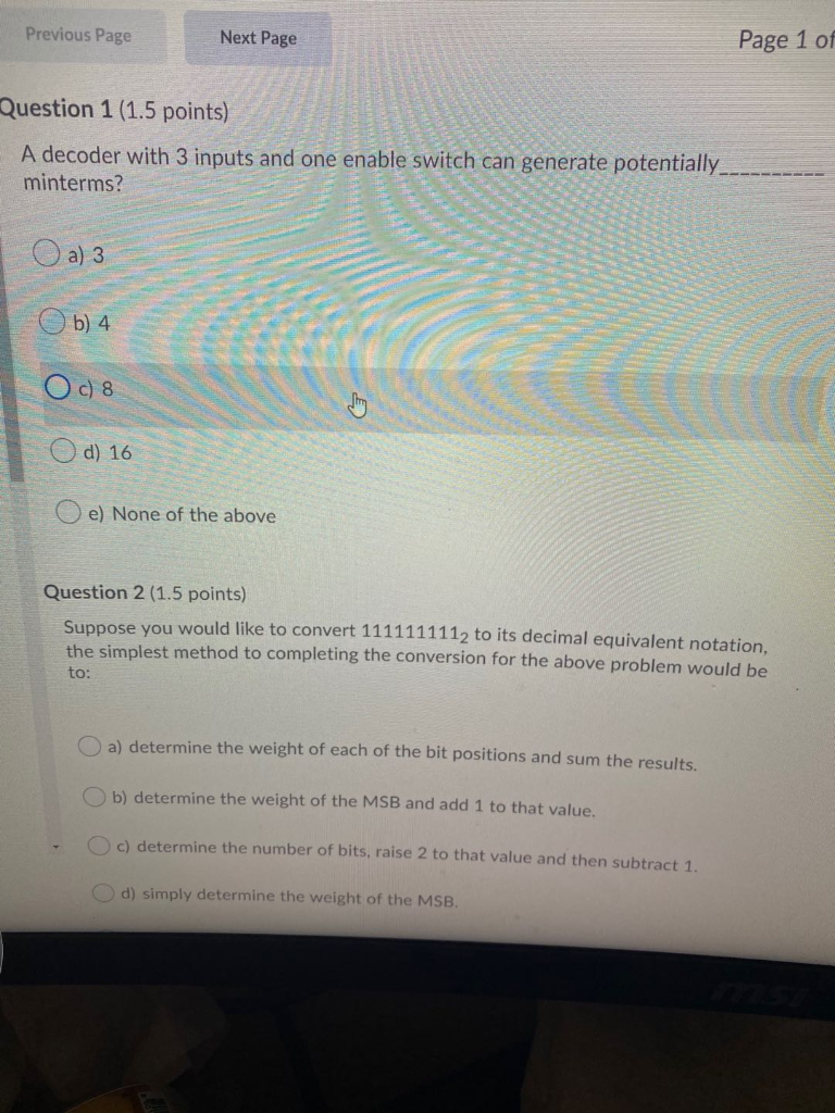 Solved Previous Page Next Page Page 1 of Question 1 (1.5 | Chegg.com