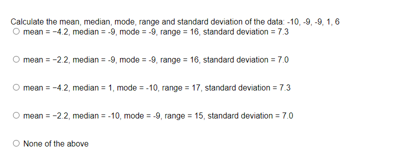 Solved Calculate the mean, median, mode, range and standard | Chegg.com